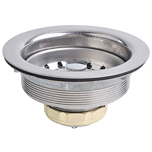 Hydro Master Kitchen Sink Basket Strainer Standard Drains(3-1/2 Inch)，Durable Stainless Steel with Rubber Stopper for Kitchen Sinks