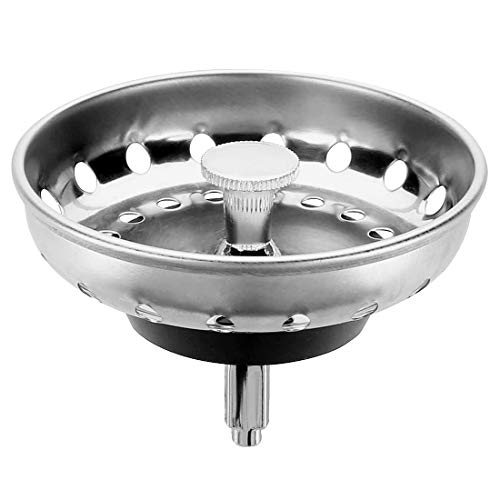 Hydro Master Kitchen Sink Basket Strainer Standard Drains(3-1/2 Inch)，Durable Stainless Steel with Rubber Stopper for Kitchen Sinks