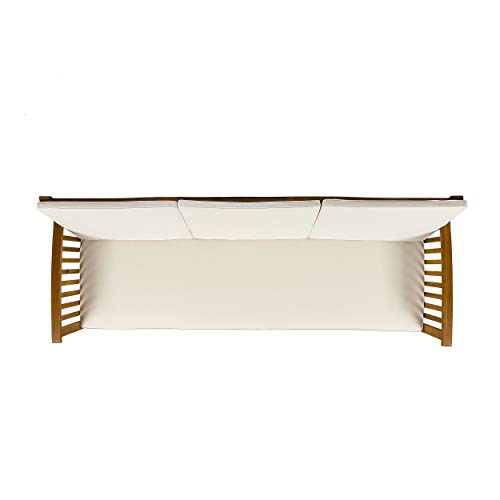 Christopher Knight Home Breenda Outdoor Acacia Wood Sofa with Cushions, Teak Finish, Cream