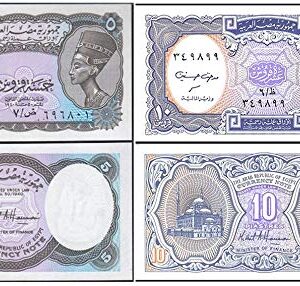 EG 1998 2 LOVELY EGYPT BILLS w SPHINX, QUEEN NEFERTITI, KING TUT and MORE! Gem Crisp Uncirculated