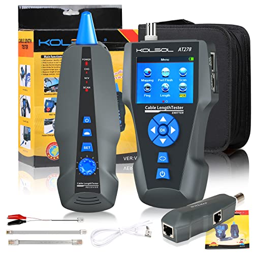 Network Cable Tester, AT278 TDR Multi-Functional LCD Wire Tracker for RJ45, RJ11, BNC, Metal Cable,PING/POE NF-8601S for Length Testing