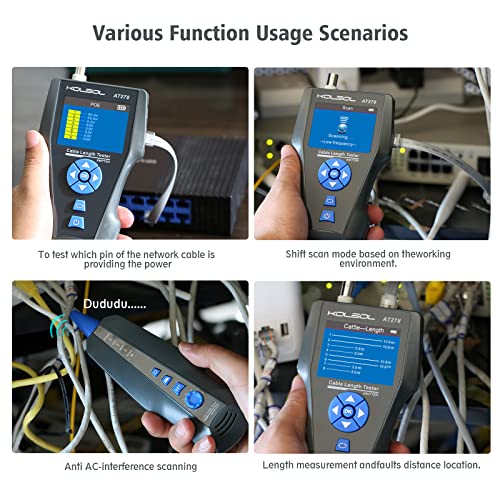 Network Cable Tester, AT278 TDR Multi-Functional LCD Wire Tracker for RJ45, RJ11, BNC, Metal Cable,PING/POE NF-8601S for Length Testing