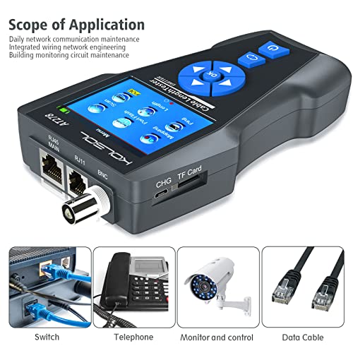 Network Cable Tester, AT278 TDR Multi-Functional LCD Wire Tracker for RJ45, RJ11, BNC, Metal Cable,PING/POE NF-8601S for Length Testing