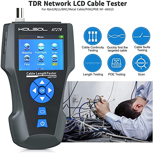 Network Cable Tester, AT278 TDR Multi-Functional LCD Wire Tracker for RJ45, RJ11, BNC, Metal Cable,PING/POE NF-8601S for Length Testing