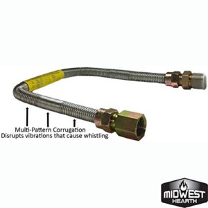 Midwest Hearth Whistle Free Gas Flex Line for Fire Pit and Fireplace - Stainless Steel (18" Long)