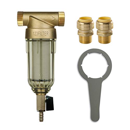 iSpring WSP-50 Reusable Whole House Spin Down Sediment Water Filter 50 Micron, 1" MNPT + 3/4" FNPT w/Push to Connect Fittings