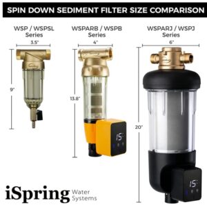 iSpring WSP-50 Reusable Whole House Spin Down Sediment Water Filter 50 Micron, 1" MNPT + 3/4" FNPT w/Push to Connect Fittings