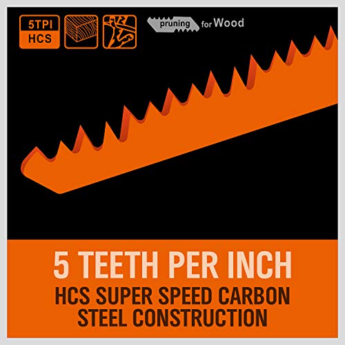 HORUSDY 12-Inch Wood Pruning Reciprocating Saw Blades, 5 Pack, 5TPI Saw Blades