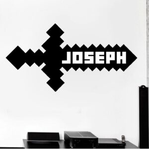 Personalized Custom Video Gamer Sword Name Wall Decal Sticker Customized Sign Monogram Stencil Choose Size Color