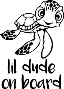 lil dude (or dudette) on board turtle vinyl decal sticker