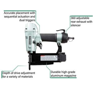 Metabo HPT Pin Nailer Kit | Pro Preferred Brand of Pneumatic Nailers | 23 Gauge | Accepts 1/2-Inch to 2-Inch Pin Nails | Ideal for Paneling, Small Molding, & Fine Trim Work | Built-In Silencer | NP50A