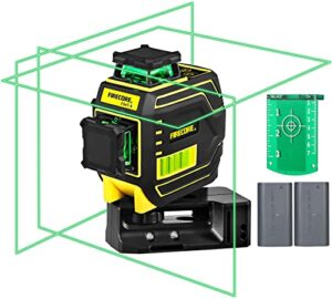 firecore 3 x 360 green laser level self-leveling three-plane leveling and alignment line laser tool with pulse mode, 2 rechargeable lithium batteries, magnetic pivoting base, target plate(f94t-xg)