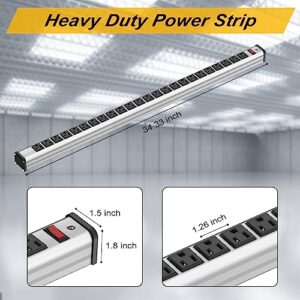 Long Power Strip 24-Outlet ETL Certified Heavy Duty Metal Power Strip 10 ft Extension Cord with Multiple Outlets Garage Workshop Commercial Industrial Power Strip