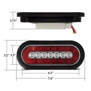 Partsam 2 Pcs 6" inch Oval Truck Trailer Led Tail Stop Brake Lights Taillights Running Red and Amber Parking Turn Signal Lights, Sealed 6 inch Oval led Trailer Tail Lights w reflectors Flush Mount