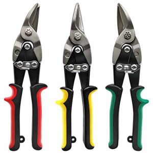 hautmec 10 inch aviation tin snips set - left, right and straight cut, 3 pack chrome vanadium steel ht0068-sn