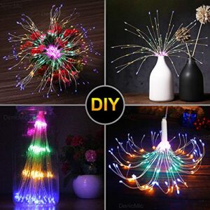 DenicMic Firework Lights Starburst Lights 200 LED Copper Wire Battery Operated Hanging Sphere Lights with Remote, 8 Modes Stars Fairy Ceiling Decorations for Patio Party Wedding Christmas (2 Pack)