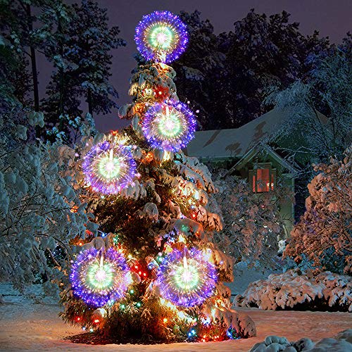 DenicMic Firework Lights Starburst Lights 200 LED Copper Wire Battery Operated Hanging Sphere Lights with Remote, 8 Modes Stars Fairy Ceiling Decorations for Patio Party Wedding Christmas (2 Pack)