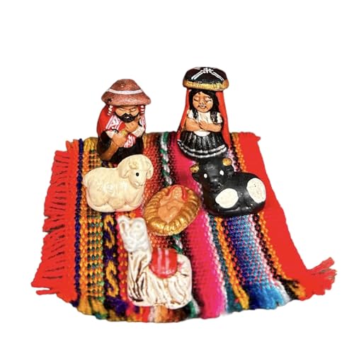 Zoeartcrafts - Tiny Peruvian Nativity Scene Christmas Decor - 6 pcs set - 1" tall