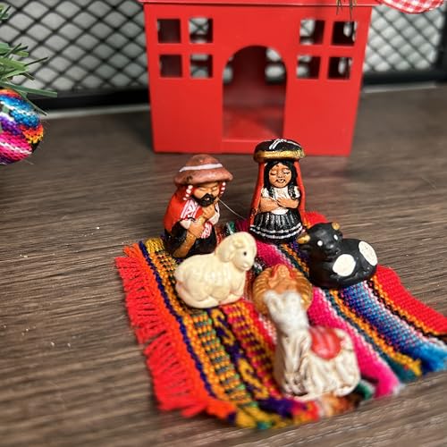 Zoeartcrafts - Tiny Peruvian Nativity Scene Christmas Decor - 6 pcs set - 1" tall