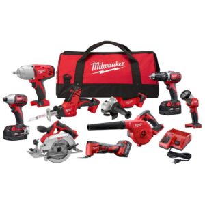 milwaukee m18 18-volt lithium-ion cordless combo tool kit (9-tool) with (3) 4.0 ah batteries, charger and tool bag