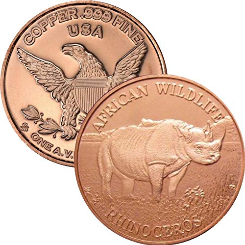 Jig Pro Shop African Wildlife Series 1 oz .999 Pure Copper Round/Challenge Coin (Rhinoceros)