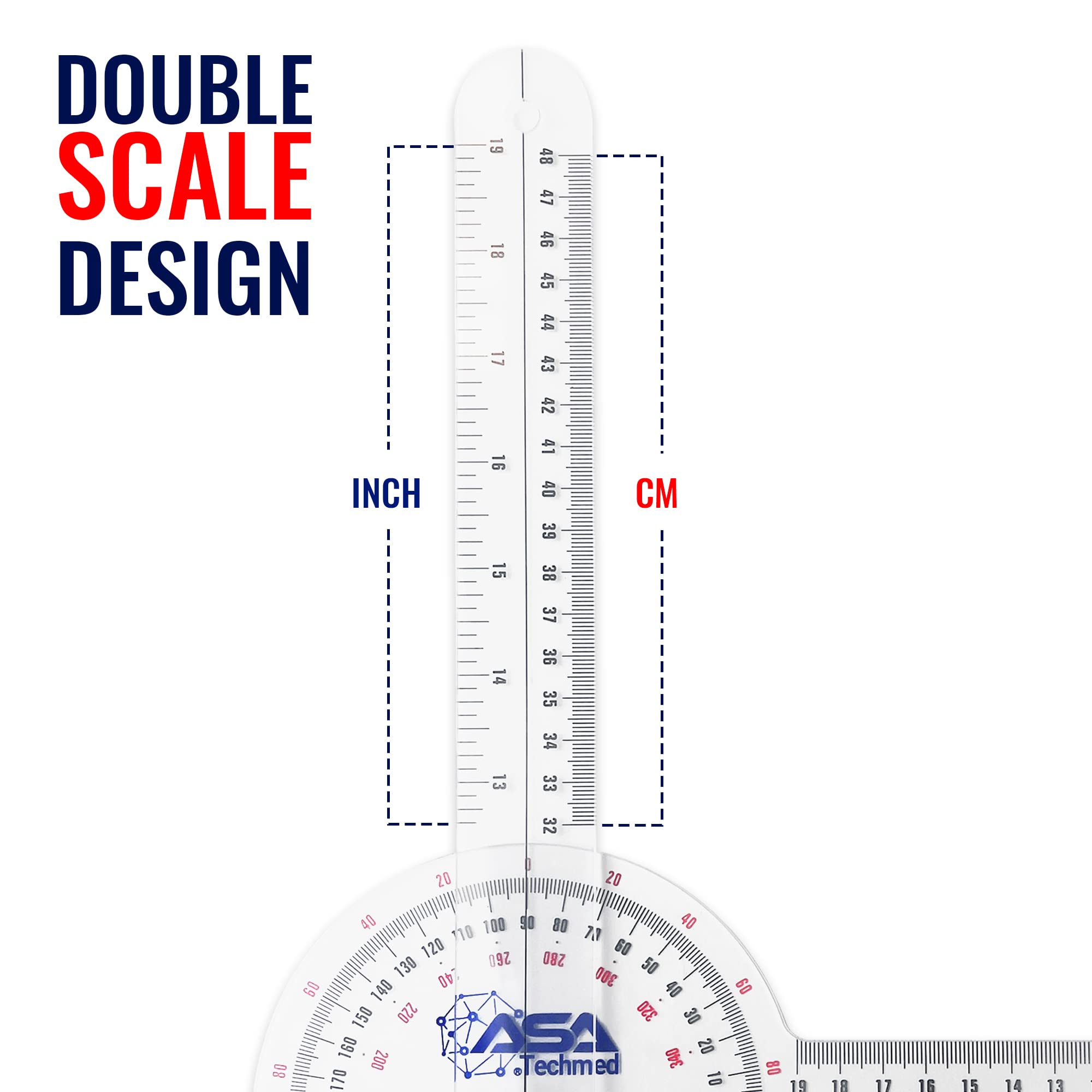 ASA TECHMED 6 Pcs 360° 12, 8 and 6 Inch Medical Spinal Goniometer Angle Protractor Angle Ruler