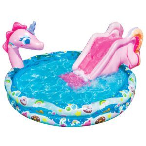 banzai spray 'n splash unicorn pool, length: 78 in, width: 60 in, height: 32 in, inflatable outdoor backyard water slide splash toy