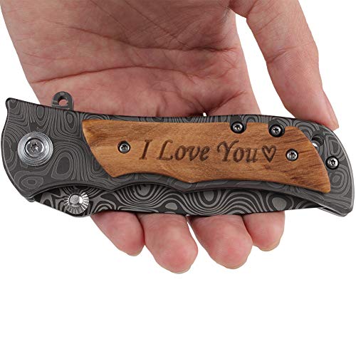 Fanfoobi Engraved Pocket Knife I Love You, Perfect for Boyfriend Birthday, Unique Knife for Men