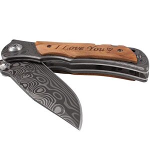 Fanfoobi Engraved Pocket Knife I Love You, Perfect for Boyfriend Birthday, Unique Knife for Men