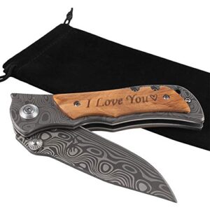 Fanfoobi Engraved Pocket Knife I Love You, Perfect for Boyfriend Birthday, Unique Knife for Men