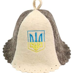 PetriStor Embroidery Ukrainian Hat Coat of Arms Tryzub - Hats Sauna Hat for Men - Ukraine Sauna Hat for Men - Banya hat - Natural Felt - Sauna Hat Finnish - Wool Sauna Hat for Men