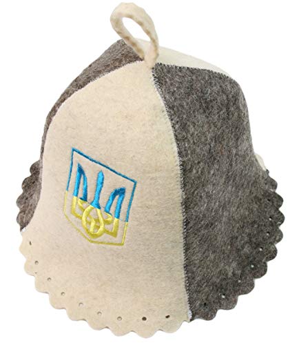 PetriStor Embroidery Ukrainian Hat Coat of Arms Tryzub - Hats Sauna Hat for Men - Ukraine Sauna Hat for Men - Banya hat - Natural Felt - Sauna Hat Finnish - Wool Sauna Hat for Men