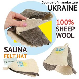 PetriStor Embroidery Ukrainian Hat Coat of Arms Tryzub - Hats Sauna Hat for Men - Ukraine Sauna Hat for Men - Banya hat - Natural Felt - Sauna Hat Finnish - Wool Sauna Hat for Men