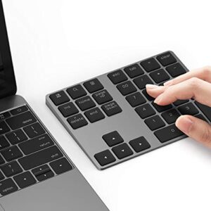 bluetooth number pad, lekvey aluminum rechargeable wireless numeric keypad slim 34-keys external numpad keyboard data entry compatible for macbook, macbook air/pro, imac windows laptop surface pro etc