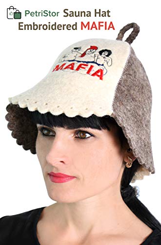 PetriStor Sauna Hat Embroidered Mafia for Man Natural Felt Made in Ukraine