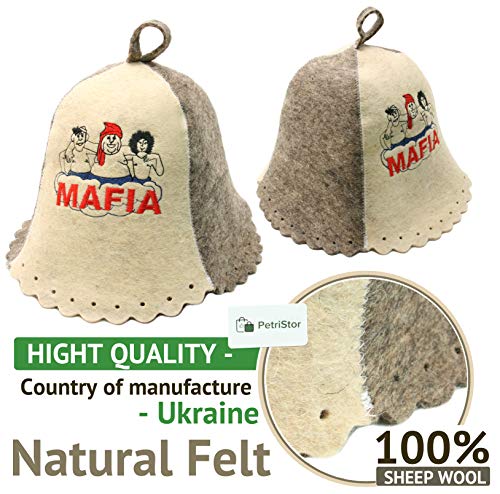 PetriStor Sauna Hat Embroidered Mafia for Man Natural Felt Made in Ukraine