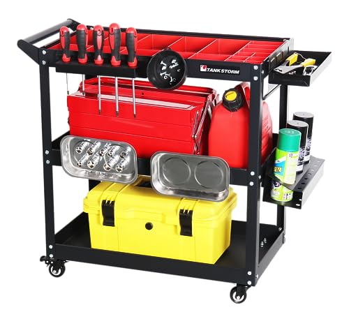 TANKSTORM Service Tool Cart 3-Tire Rolling, Industrial Commercial Service Cart-180 Lbs Capacity, No Drawer Included(TQ112)