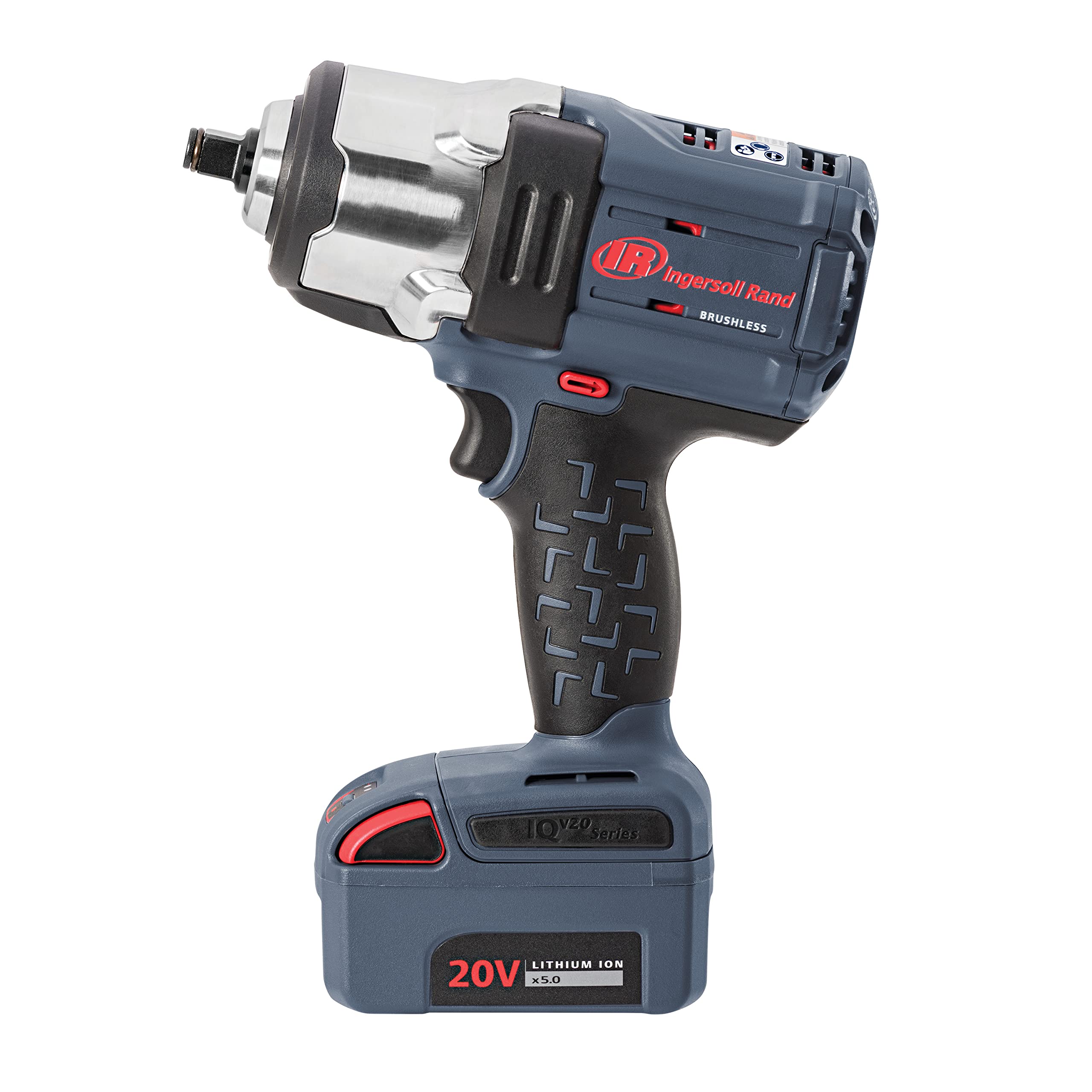 Ingersoll Rand W7152-K22 20V 1/2" Drive Cordless Impact Wrench 2 Battery Kit - High Torque, IQv Power Control w/4 Modes, Brushless Motor, LED Light Ring, Gray