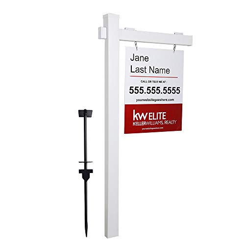 Kdgarden Vinyl PVC Real Estate Sign Post 6ft. Tall (4"x 4"x 72") Realtor Yard Sign Post for Open House and Home for Sale, 36" Arm Holds Up to 24" Sign, White with Flat Cap(No Sign)