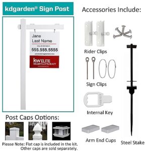 Kdgarden Vinyl PVC Real Estate Sign Post 6ft. Tall (4"x 4"x 72") Realtor Yard Sign Post for Open House and Home for Sale, 36" Arm Holds Up to 24" Sign, White with Flat Cap(No Sign)