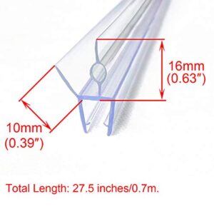 Cozylkx Frameless Shower Door Bottom Seal with Drip Rail for 3/8"(10mm) Glass, Length 27.5"/0.7m, Glass Door Sweep Stop Shower Leaking Clear