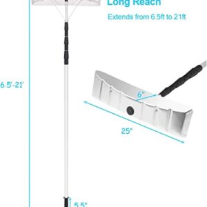 Goplus Roof Snow Rake, 21' Telescopic Aluminum Snow Removal Tool Shovel with 6" x 25" Blade & Twist-N-Lock for Snow Leaves Debris Car