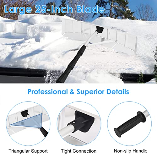 Goplus Roof Snow Rake, 21' Telescopic Aluminum Snow Removal Tool Shovel with 6" x 25" Blade & Twist-N-Lock for Snow Leaves Debris Car