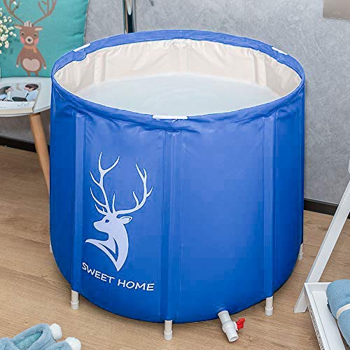 KELIXU Portable Bathtub, Foldable Soaking Bathing Tub for Freestanding Shower Stall, Thickened Thermal Foam to Keep Temperature for Spa Hot Ice bath, Blue