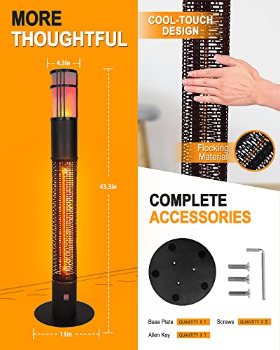 Star Patio Outdoor Freestanding Electric Patio Heater with LED Flame Light, Column Outdoor Heater Suitable as a Balcony Heater, Christmas Party Heater, Perfect for Outdoor Decoration, 1588-RDMF