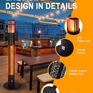 Star Patio Outdoor Freestanding Electric Patio Heater with LED Flame Light, Column Outdoor Heater Suitable as a Balcony Heater, Christmas Party Heater, Perfect for Outdoor Decoration, 1588-RDMF