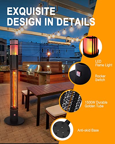 Star Patio Outdoor Freestanding Electric Patio Heater with LED Flame Light, Column Outdoor Heater Suitable as a Balcony Heater, Christmas Party Heater, Perfect for Outdoor Decoration, 1588-RDMF