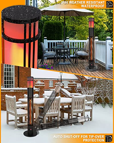 Star Patio Outdoor Freestanding Electric Patio Heater with LED Flame Light, Column Outdoor Heater Suitable as a Balcony Heater, Christmas Party Heater, Perfect for Outdoor Decoration, 1588-RDMF