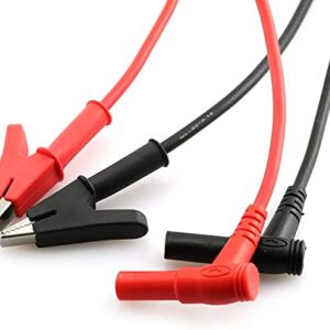 Longdex 2pcs/set 4mm L Type Banana Male Plug to Alligator Clip Pure Copper Test Cable Multimeter Testing Probe 1m (Black + Red)