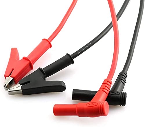 Longdex 2pcs/set 4mm L Type Banana Male Plug to Alligator Clip Pure Copper Test Cable Multimeter Testing Probe 1m (Black + Red)